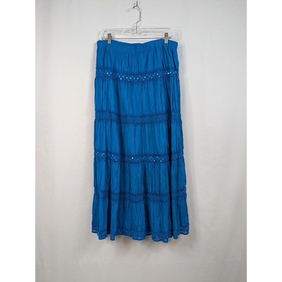 Madison | Skirts | Y2k Tiered Maxi Skirt Blue Cottage Mermaid Boho ...